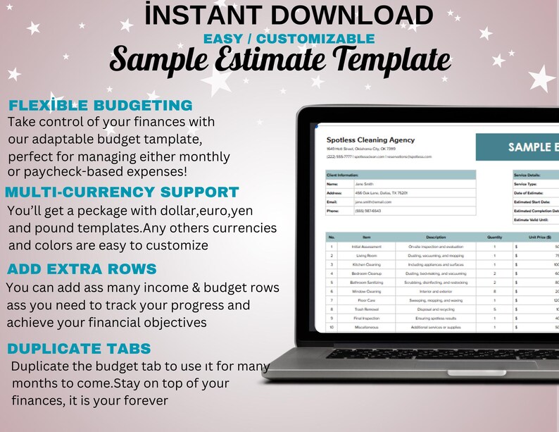 Sample Estimate Template, Digital Download, Editable and Easy to Use ...