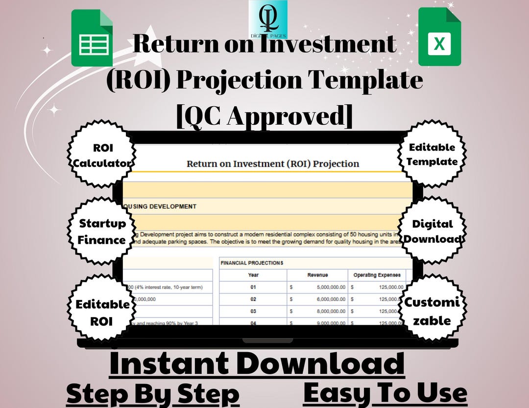 Return on Investment (ROI) Projection Template [QC Approved], Digital ...