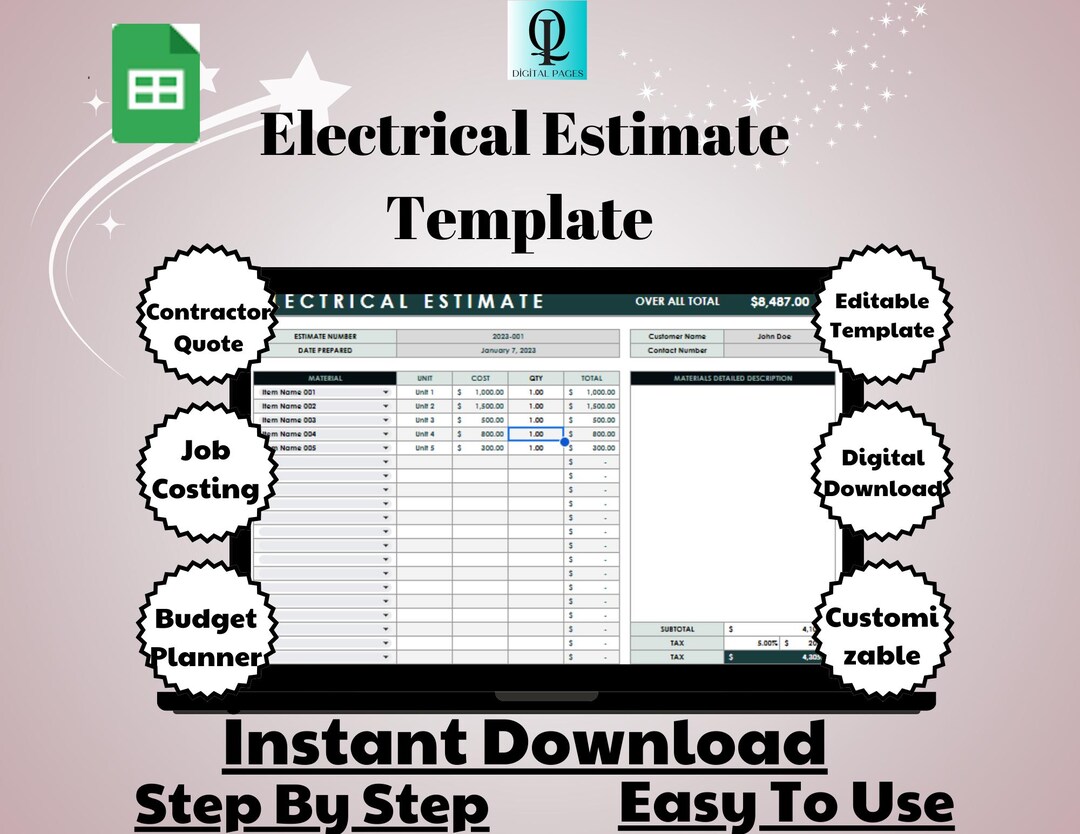 Electrical Estimate Template, Editable Google Sheets, Easy to Use ...