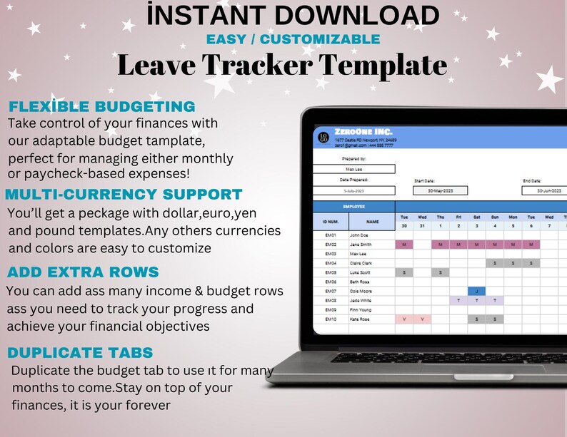 Leave Tracker Template, Editable Google Sheets, Digital Download for ...