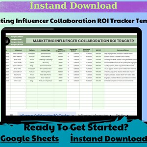 Influencer ROI Tracker Template: Editable Google Sheets (digital ...