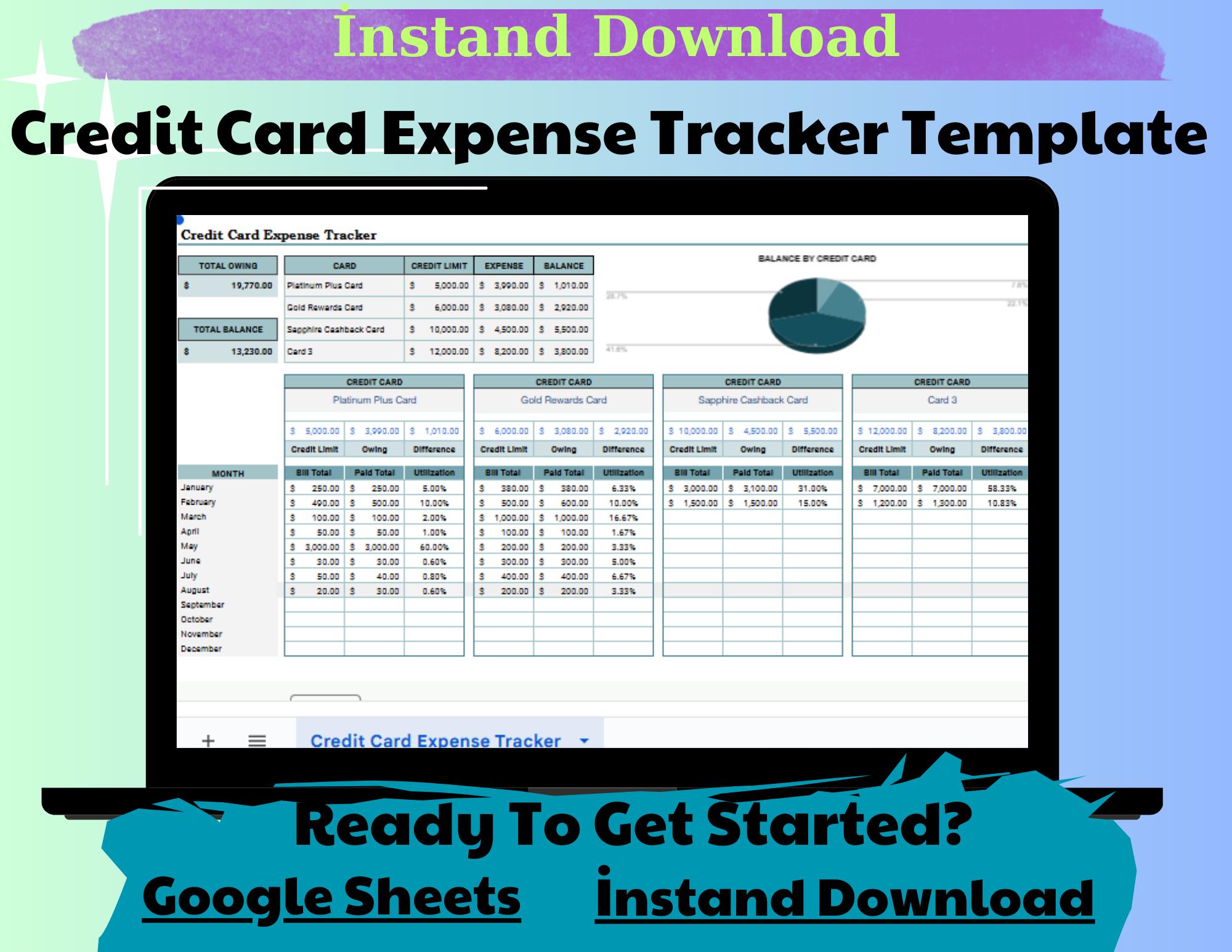 Credit Card Expense Tracker Template - Editable Monthly Budget ...
