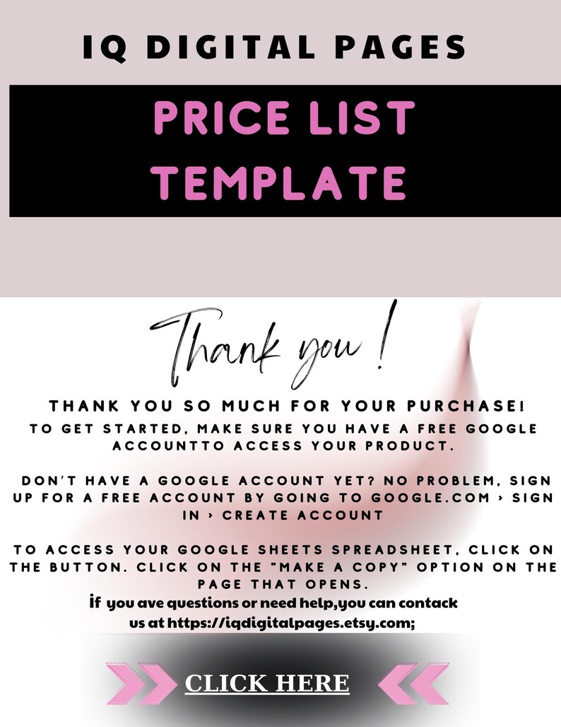 Price List Template, Digital Download, Editable Google Sheets, Easy to ...