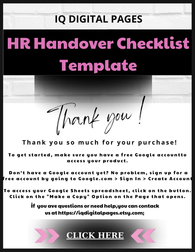 HR Handover Checklist Template, Editable Google Sheets, Digital ...