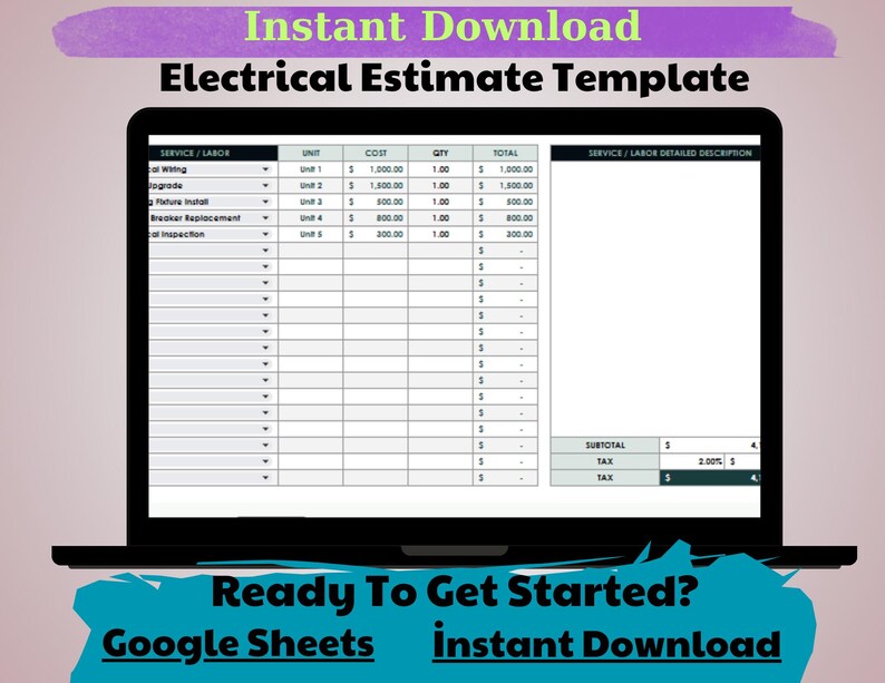 Electrical Estimate Template, Editable Google Sheets, Easy to Use ...