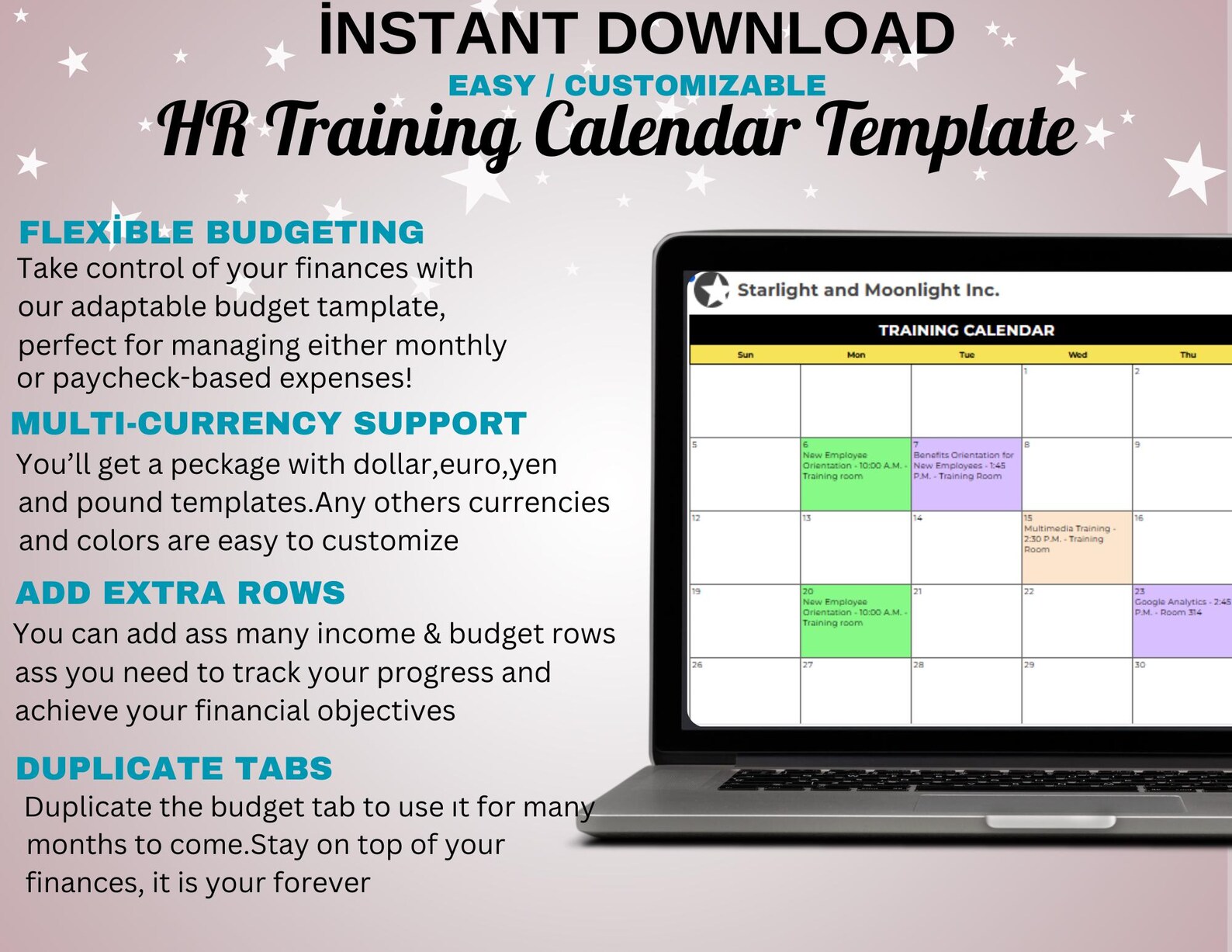 HR Training Calendar Template, Digital Download, Editable & Easy to Use ...