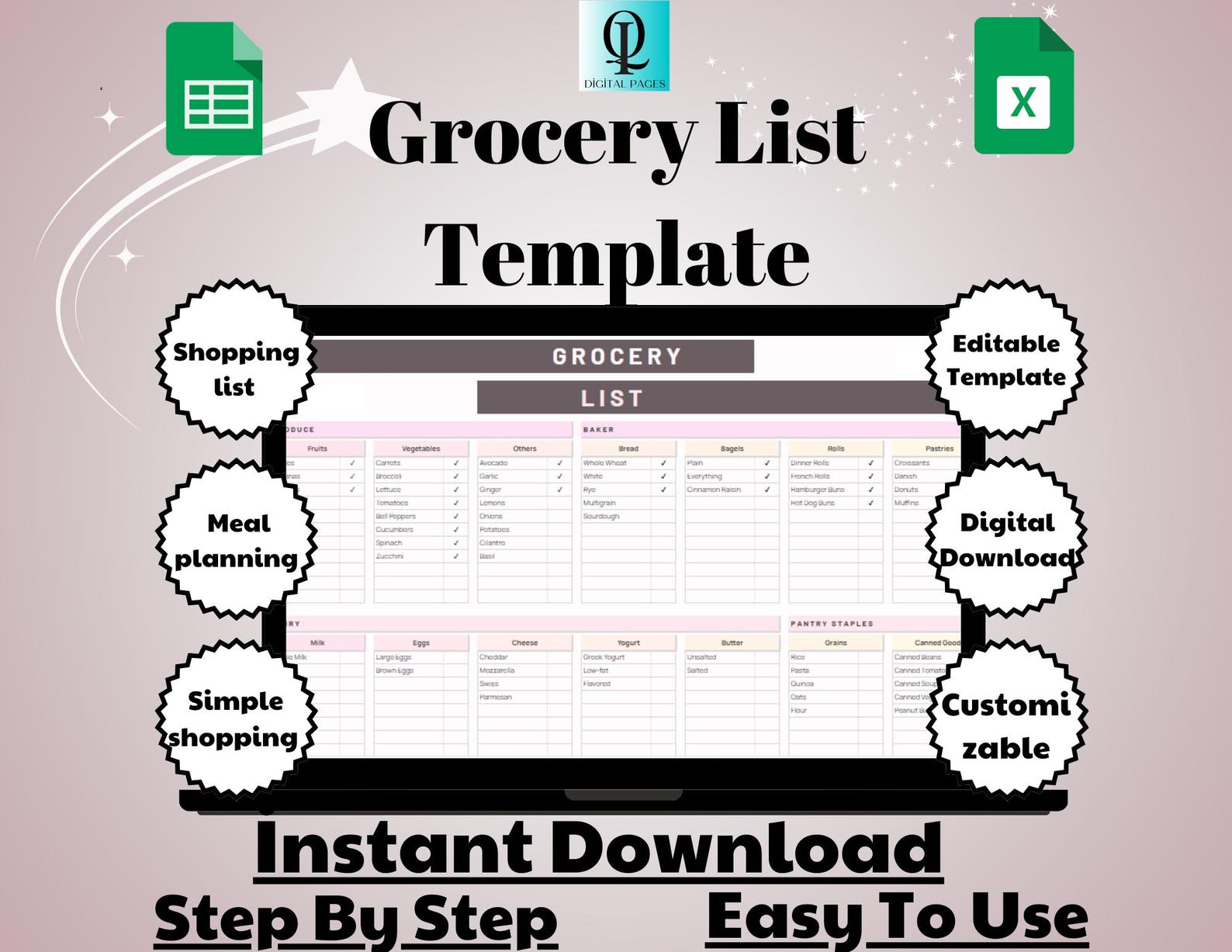 Printable Grocery List Template: Editable PDF Shopping Organizer ...