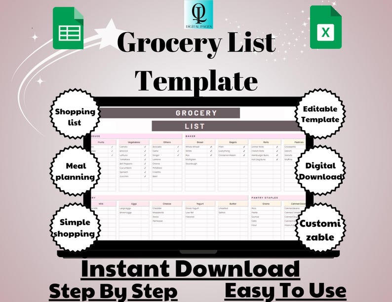 Printable Grocery List Template: Editable PDF Shopping Organizer ...