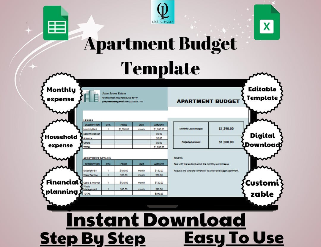 Apartment Budget Template, Editable Google Sheets, Digital Download for ...
