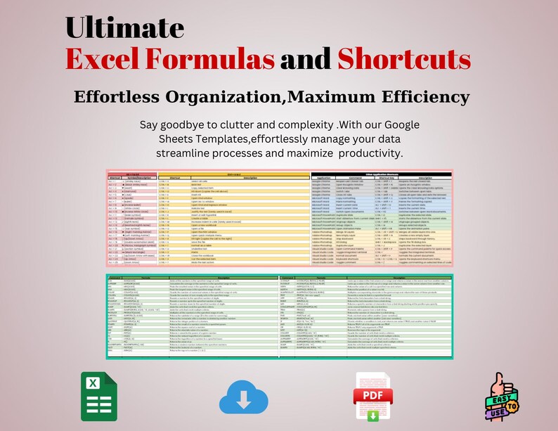 Ultimate Excel Shortcuts & Formulas Cheat Sheet, Excel Guide, Spreadsheet Tips, Productivity ...
