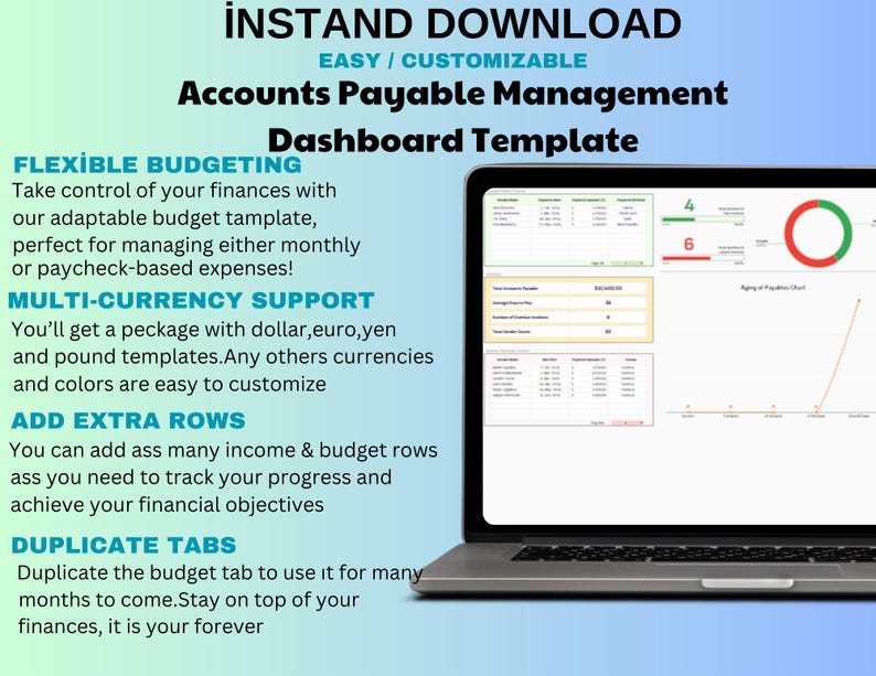 Accounts Payable Management Dashboard Template, Editable Google Sheets ...