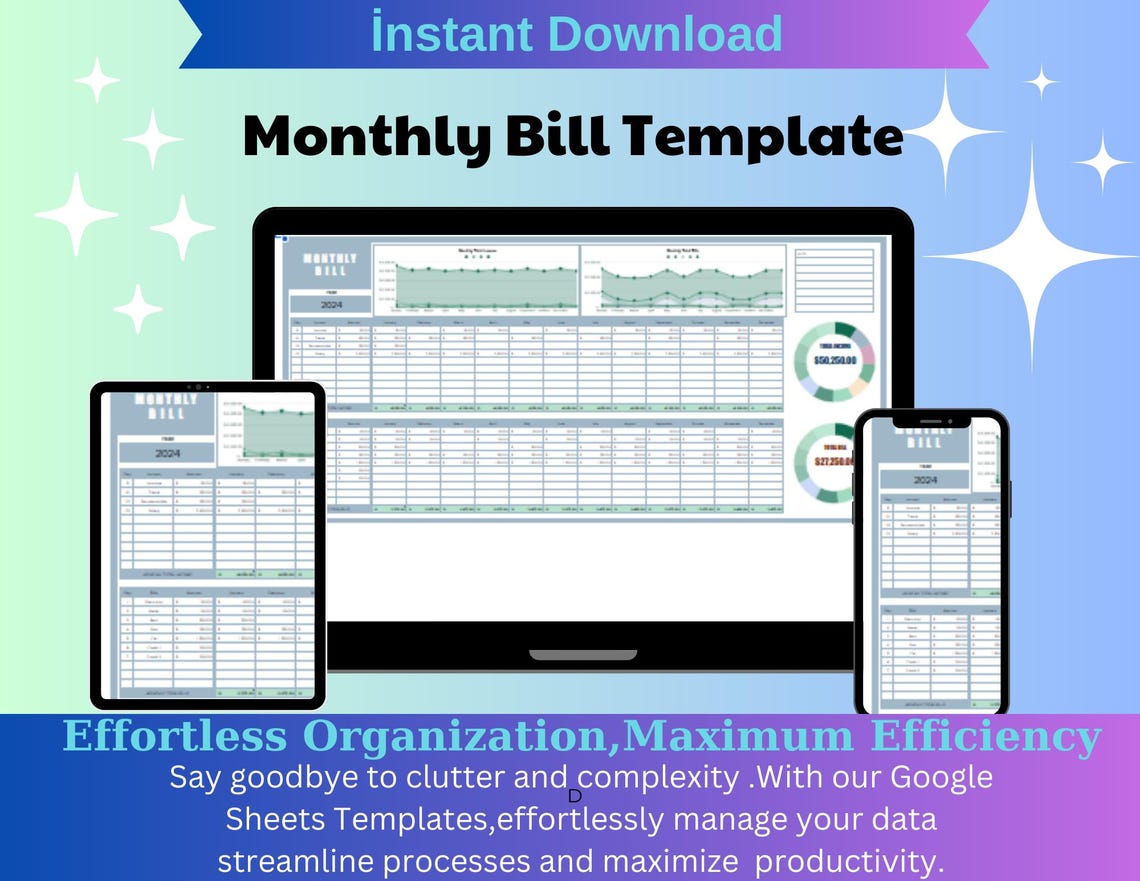 Monthly Bill Template, Editable Google Sheets, Digital Download for ...