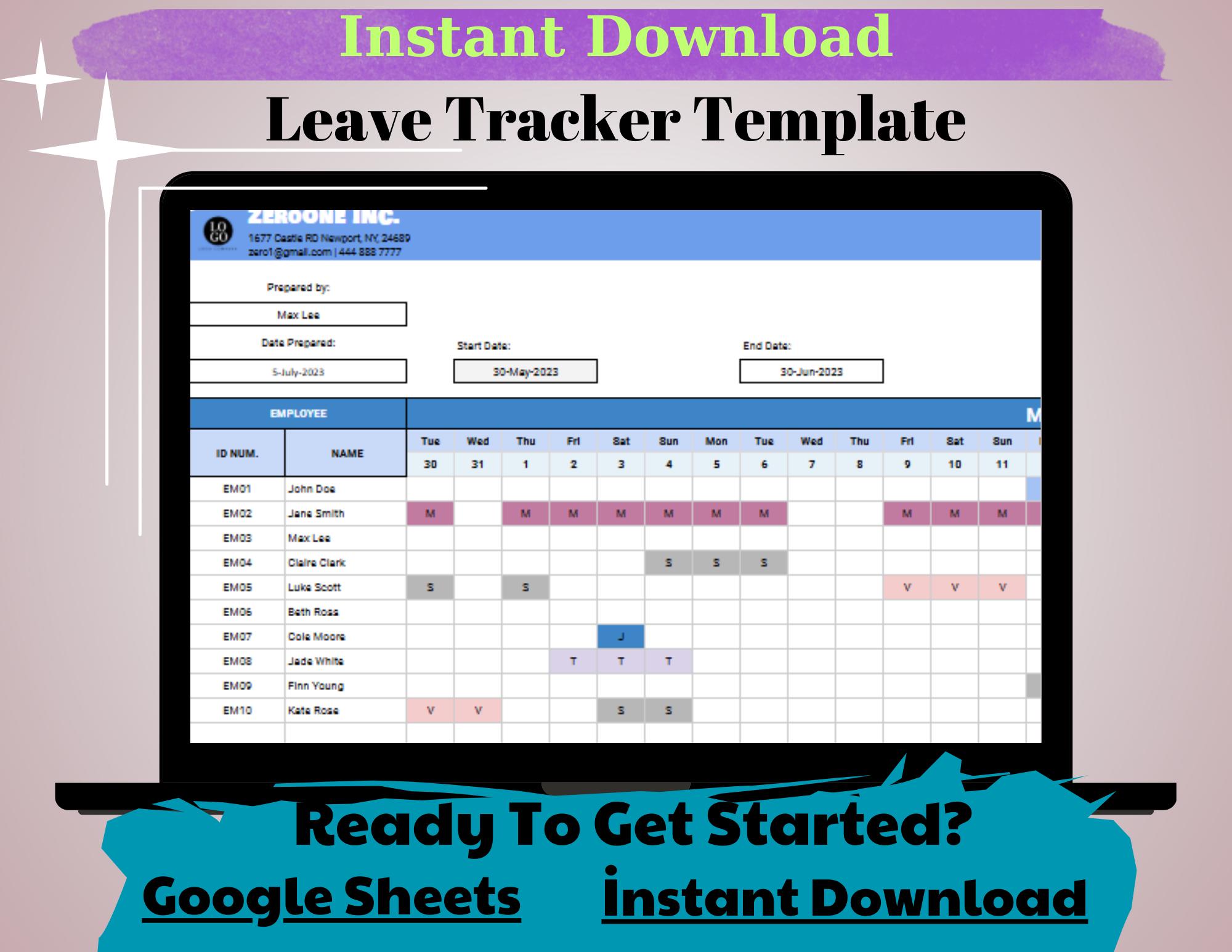 Leave Tracker Template, Editable Google Sheets, Digital Download for ...