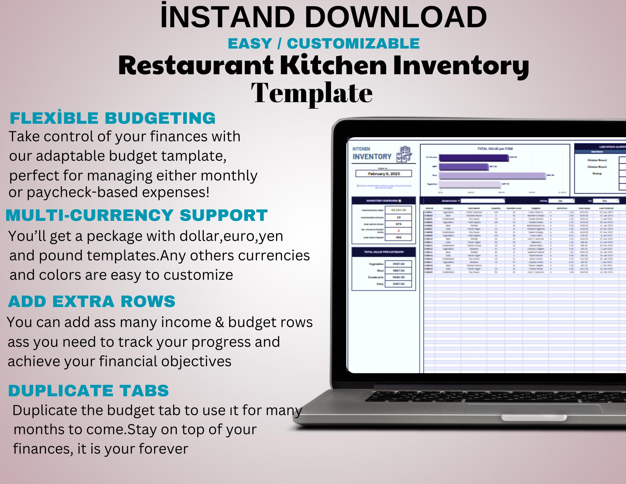 Restaurant Kitchen Inventory Template, Editable Google Sheets, Digital ...