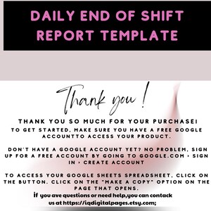 Daily End of Shift Report Template: Editable Google Sheets (digital ...
