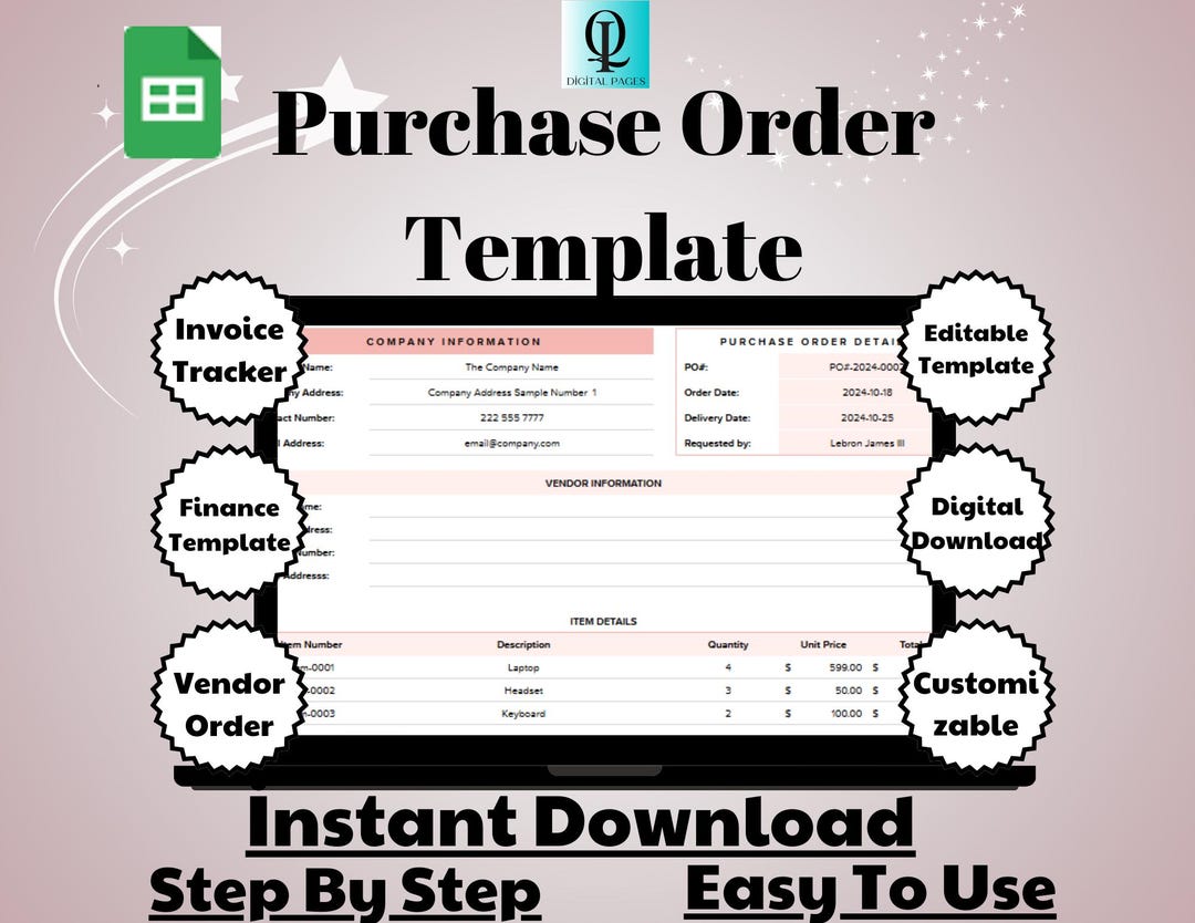 Purchase Order Template, Digital Download, Editable PO Form, Small ...