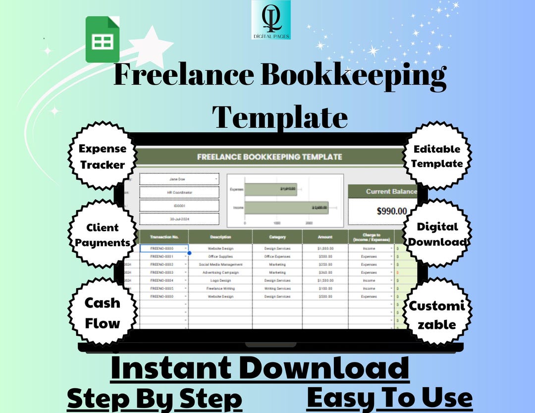 Freelance Bookkeeping Template,editable Google Sheets,digital Download ...