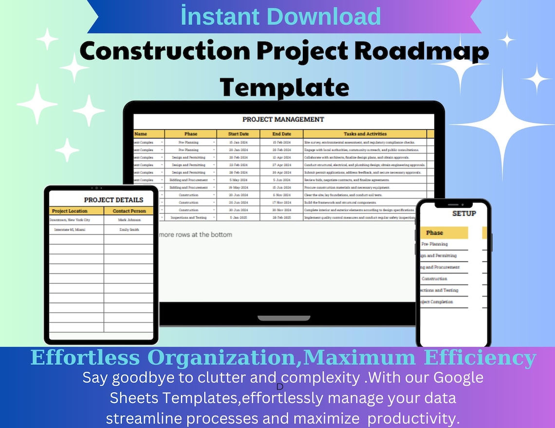 Construction Project Roadmap Template: Editable Google Sheets (digital ...