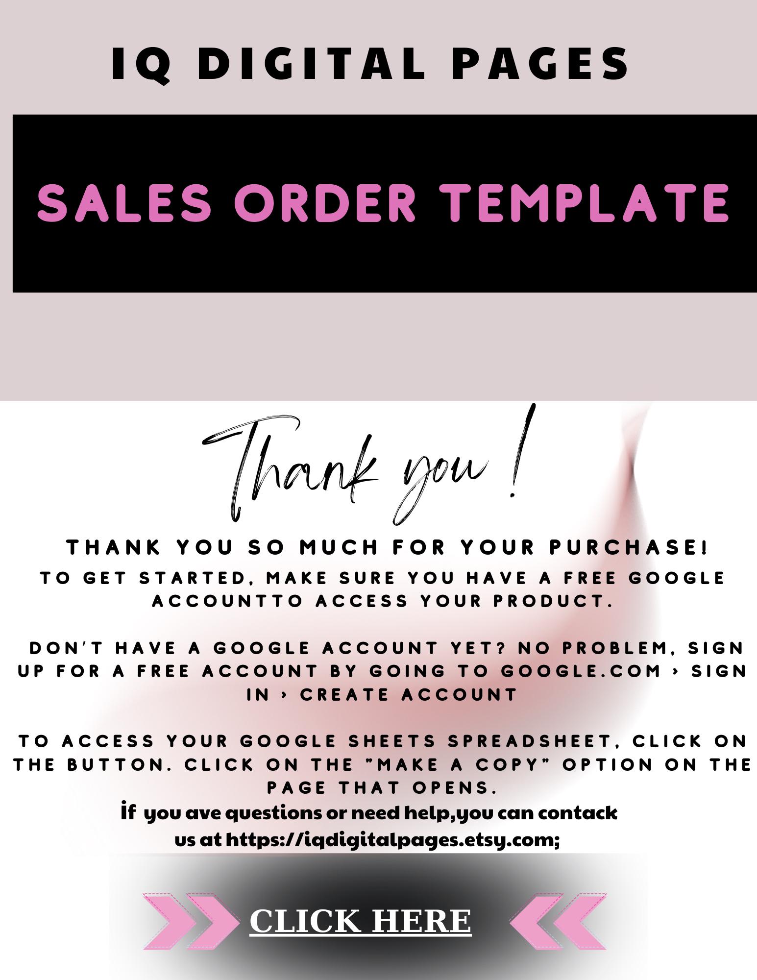 Sales Order Template, Digital Download, Editable Google Sheets, Easy to ...