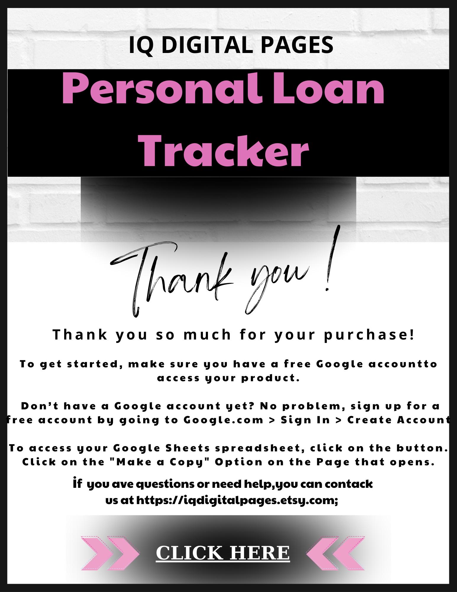 Personal Loan Tracker Template, Editable Google Sheets, Digital ...