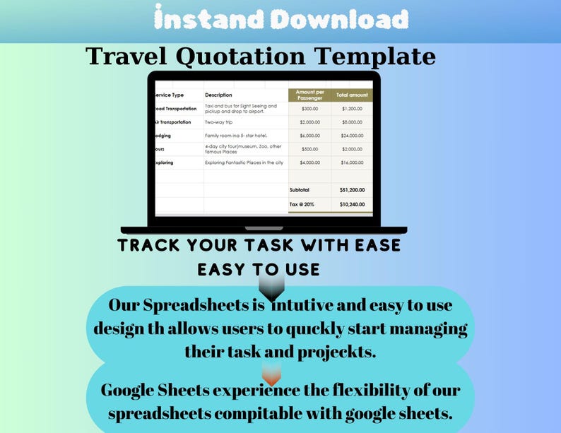 Travel Quotation Template, Editable Google Sheets, Easy to Use Digital ...
