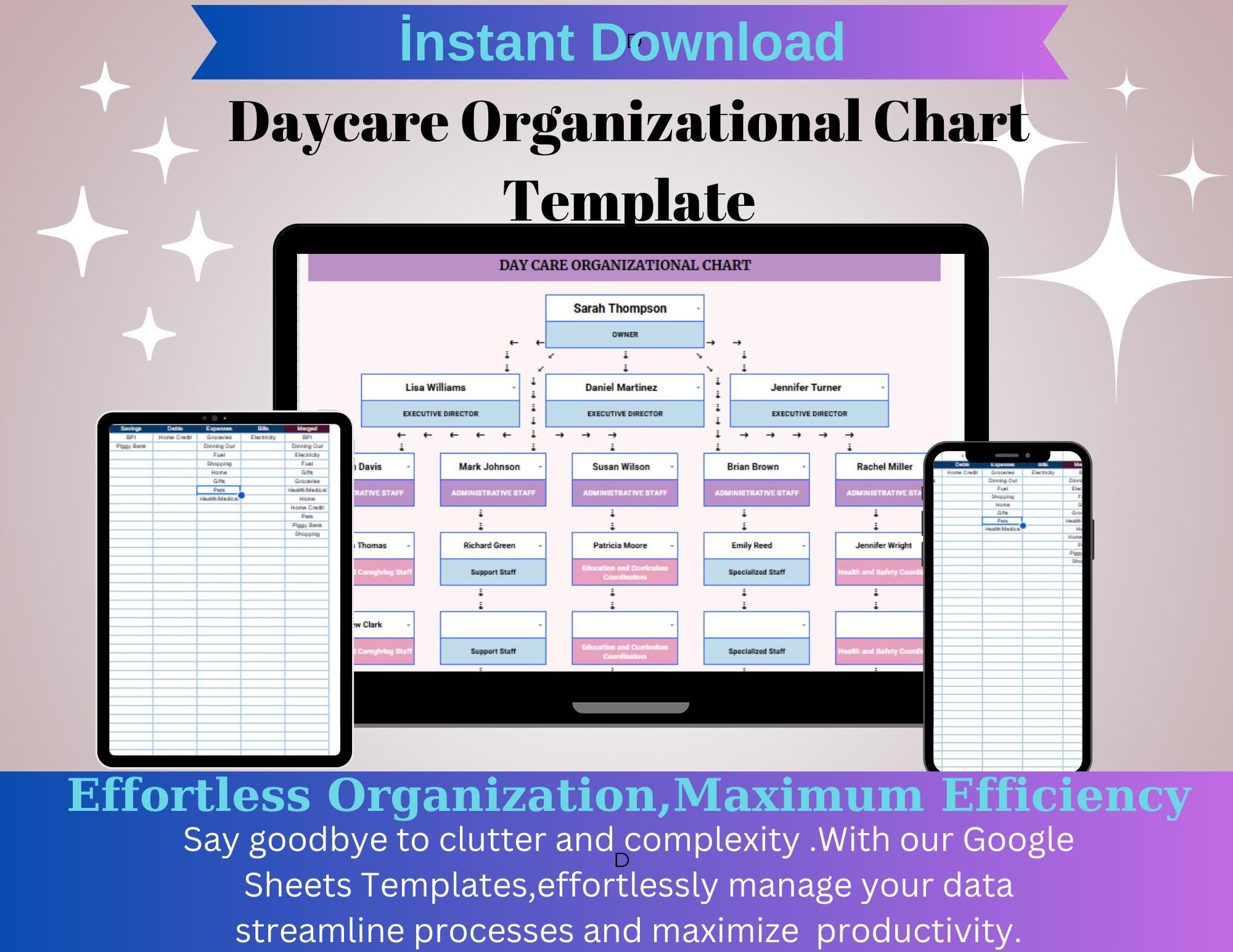 Daycare Organizational Chart Template, Editable PDF & Excel, Staff ...