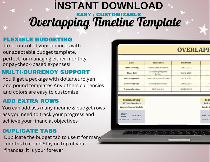 Overlapping Timeline Template, Digital Download, Editable & Easy to Use ...