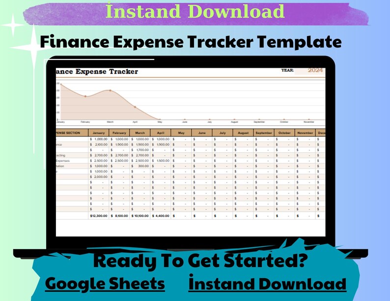 Finance Expense Tracker Template, Editable Google Sheets, Digital ...