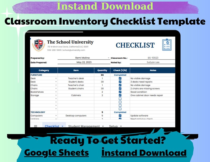 Classroom Inventory Checklist Template, Editable Google Sheets, Digital ...