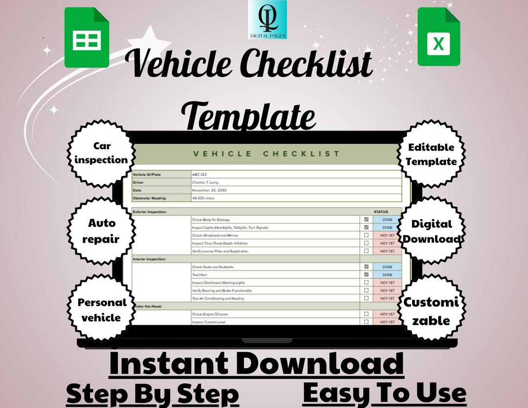 Vehicle Checklist Template, Digital Download, Editable & Easy to Use ...