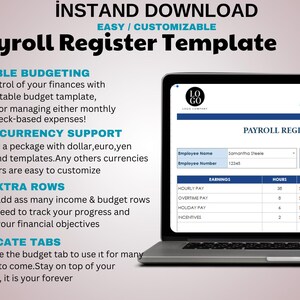 Payroll Register Template, Editable Excel & Google Sheets, Employee Payroll Tracker, Small ...
