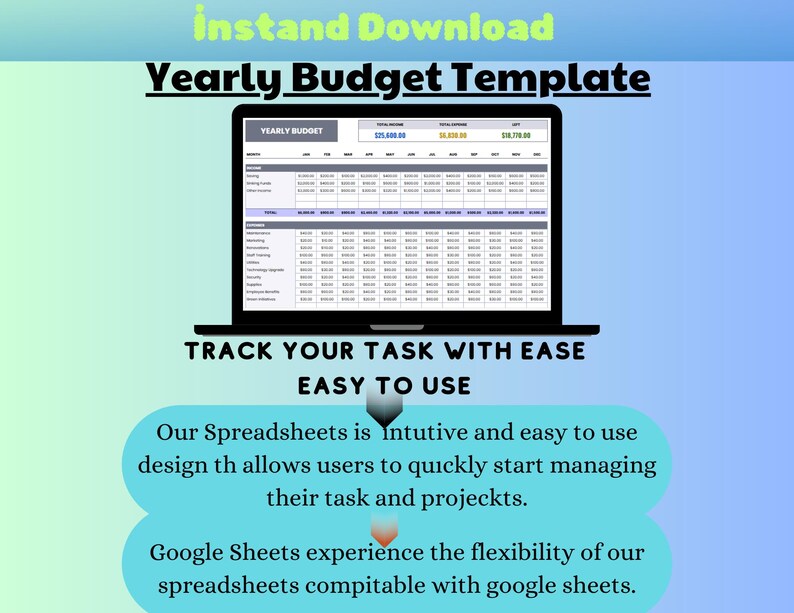 Yearly Budget Template, Editable Google Sheets, Digital Download for ...