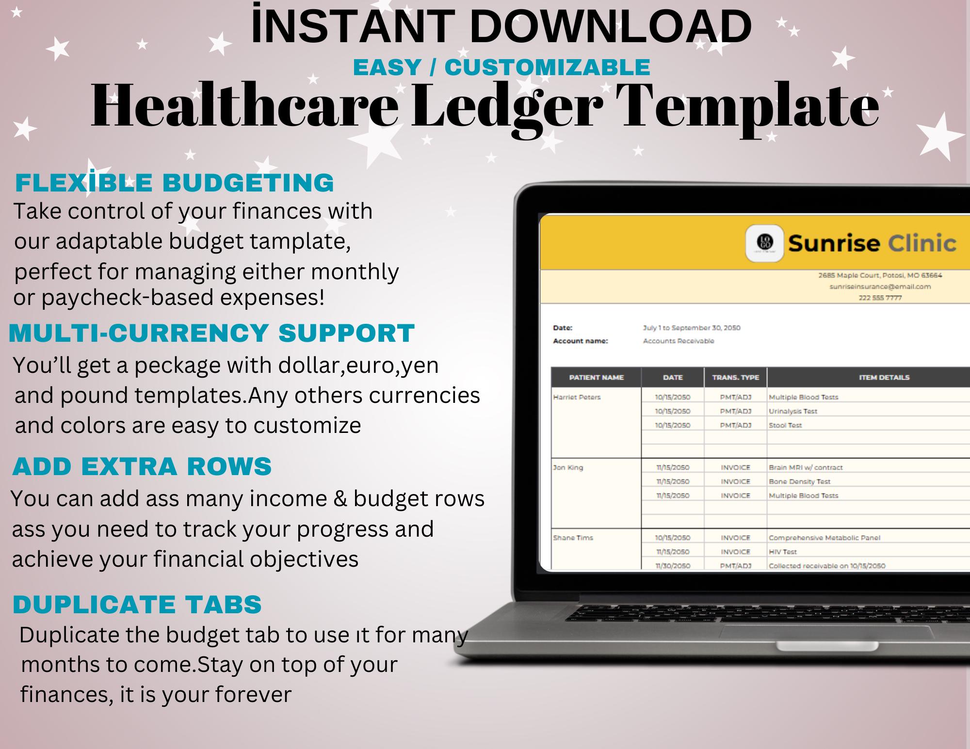 Healthcare Ledger Template, Editable Google Sheets, Digital Download ...
