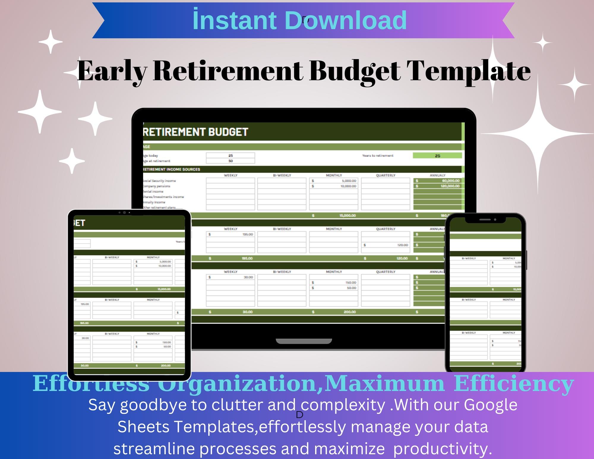 Early Retirement Budget Template, Editable Google Sheets, Digital ...