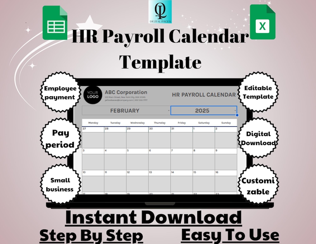 HR Payroll Calendar Template, Digital Download, Editable & Easy to Use ...