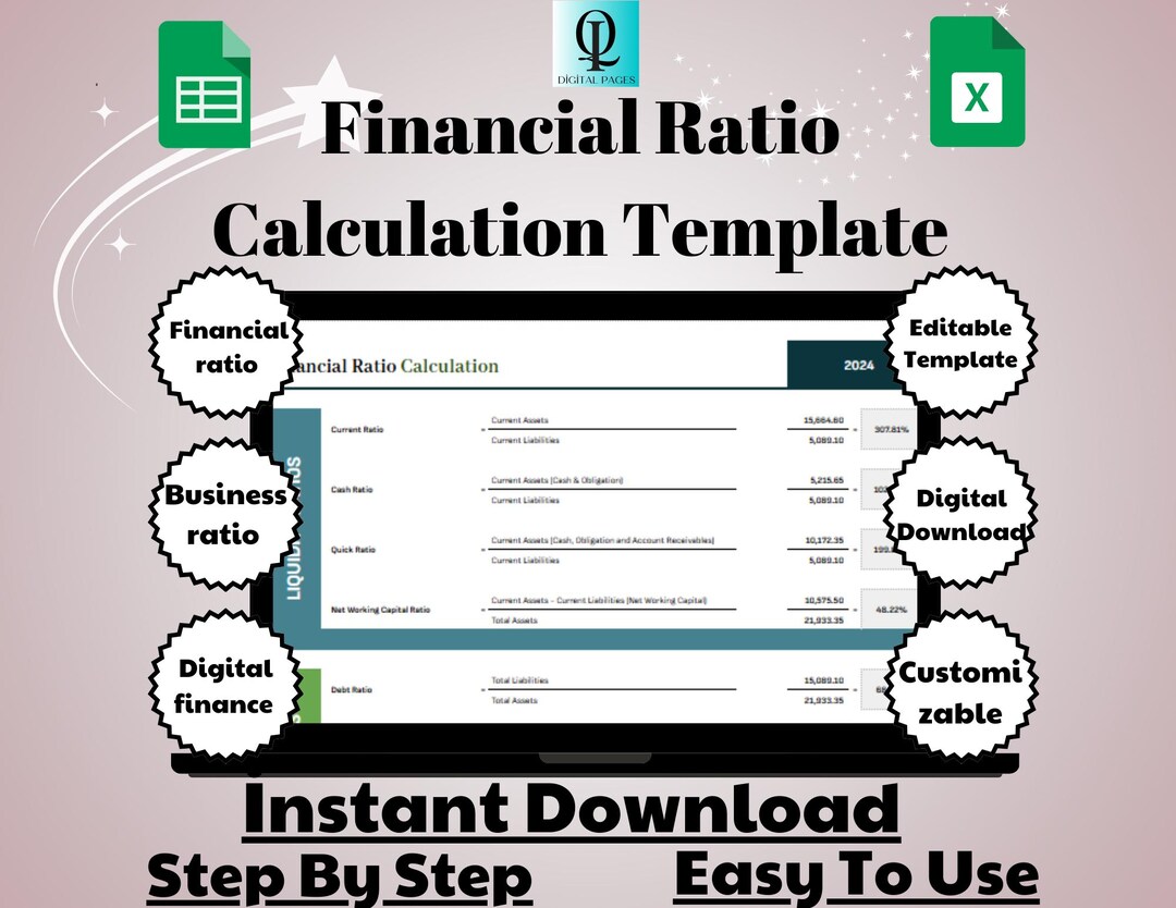 Financial Ratio Calculation Template, Editable Google Sheets, Digital ...