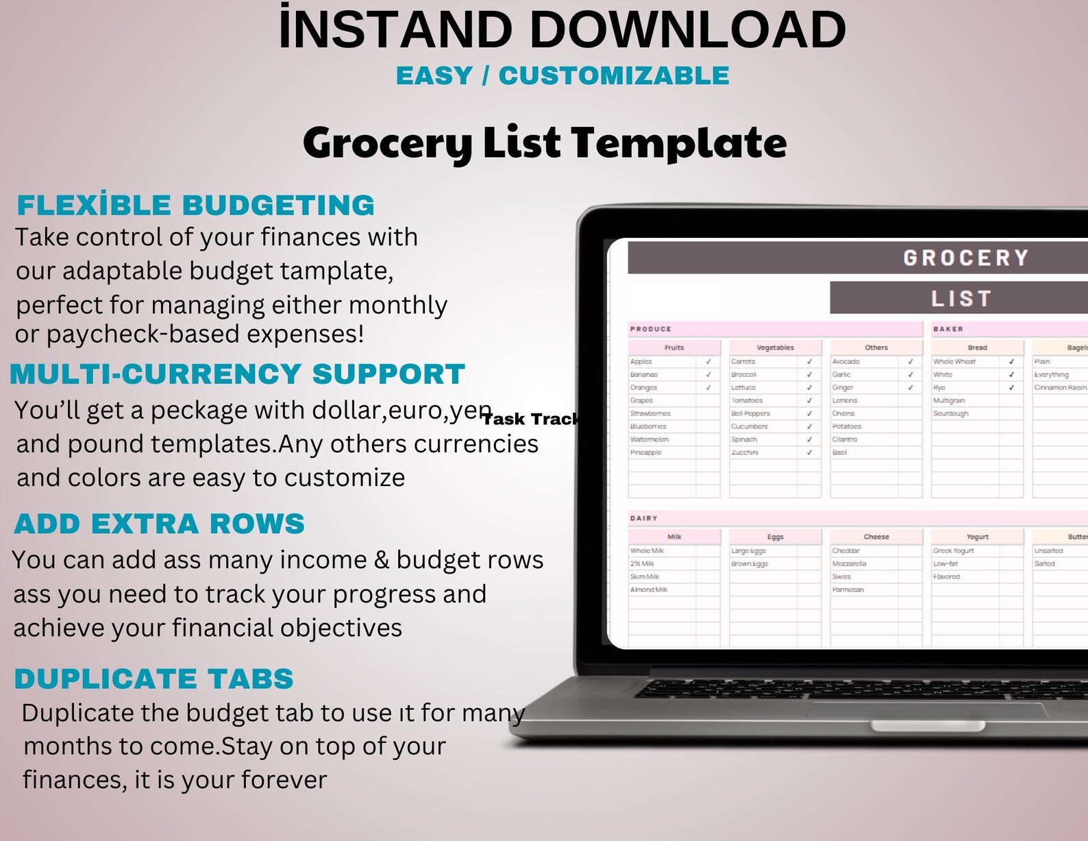 Printable Grocery List Template: Editable PDF Shopping Organizer ...