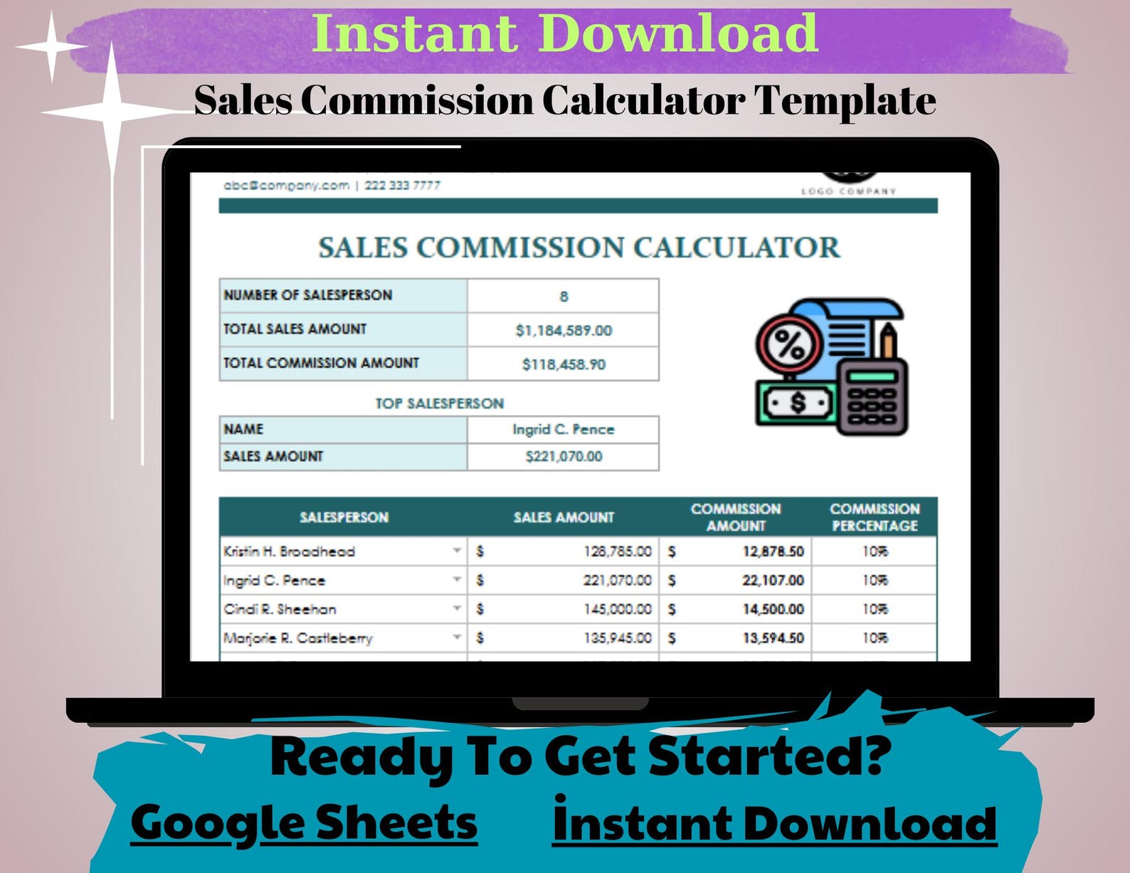 Sales Commission Calculator Template: Editable Google Sheets (digital ...