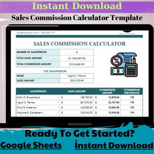 Sales Commission Calculator Template: Editable Google Sheets (digital ...