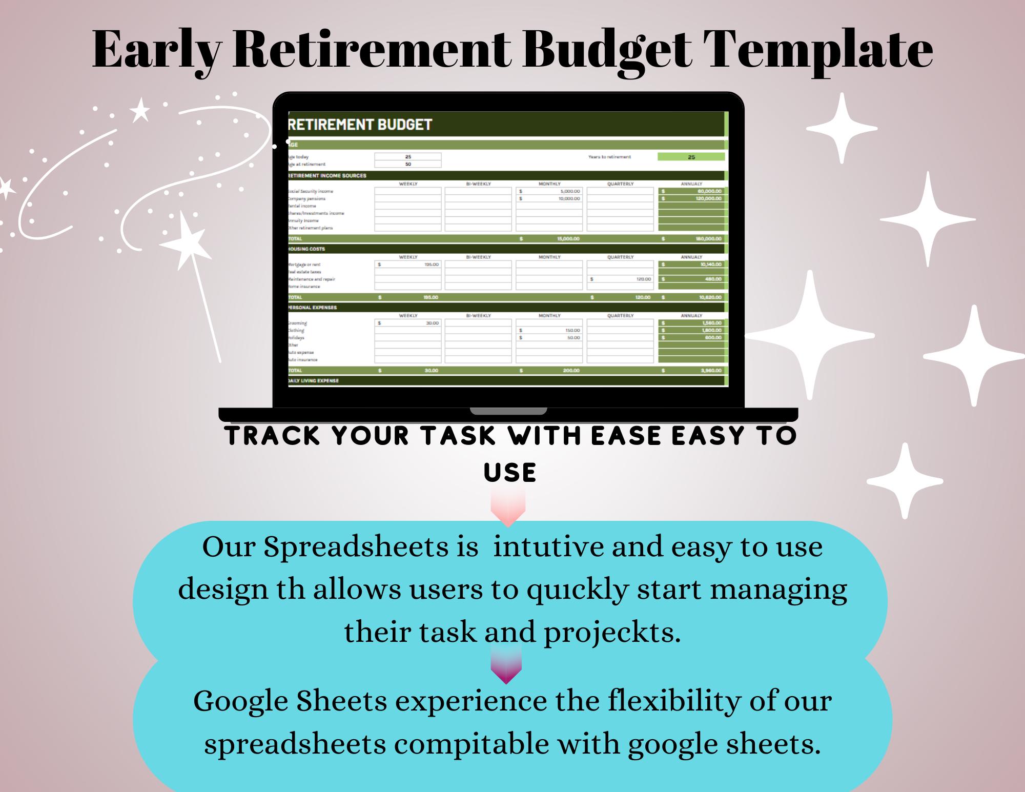 Early Retirement Budget Template, Editable Google Sheets, Digital ...