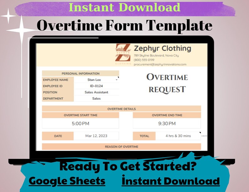 Overtime Form Template, Digital Download, Editable & Easy to Use ...