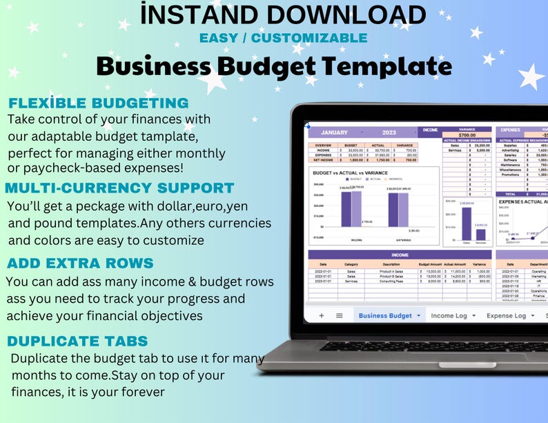 Business Budget Template, Editable Google Sheets, Digital Download for ...