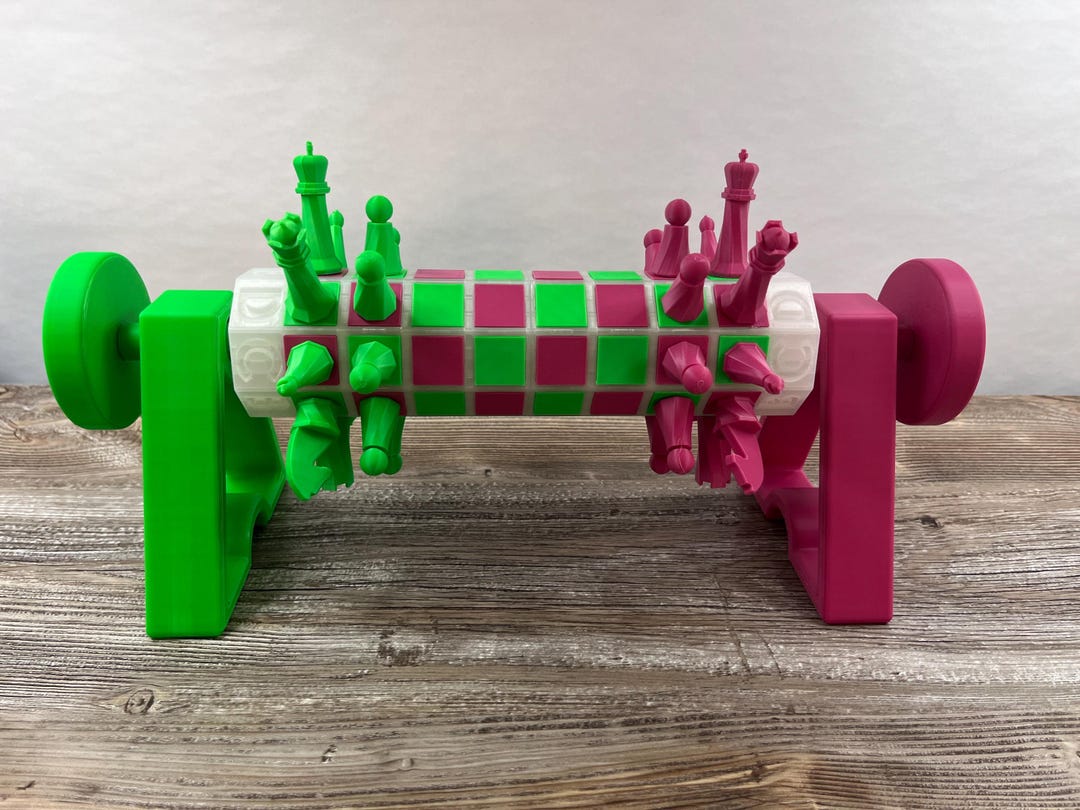 Rotating Chess Set - Rotating Checkers Set - Pink Vs Green, Unique ...