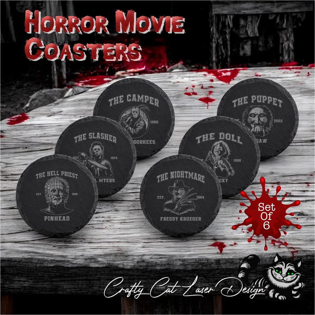 Horror Movie Coaster Set – Slate Coasters With Horror Villains ...