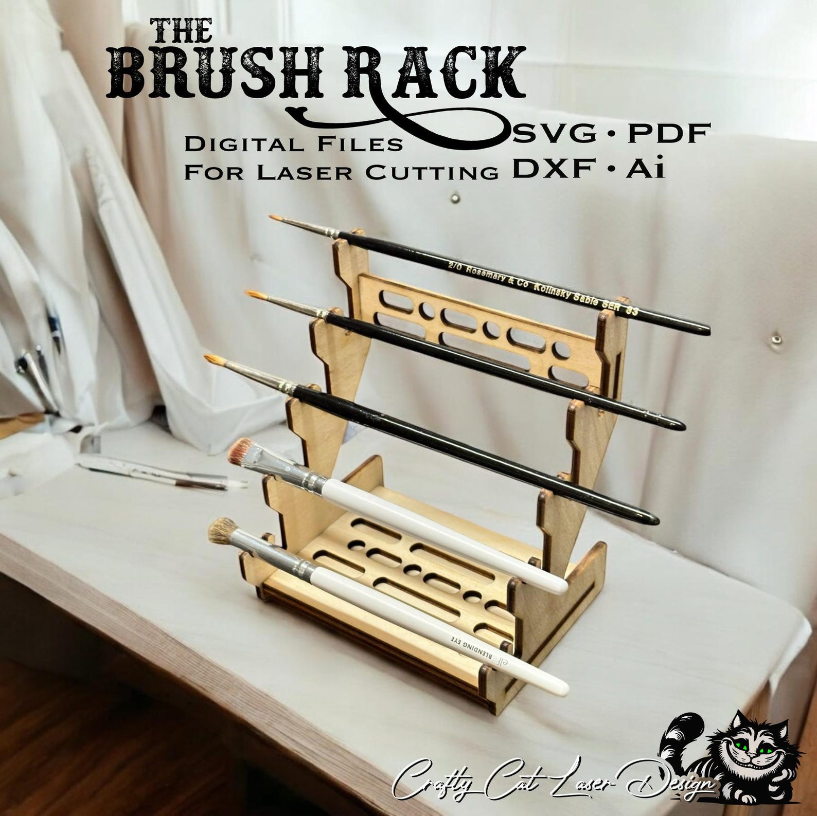 Laser Cut Paint Brush Holder SVG File: Brush Rack Template (digital ...
