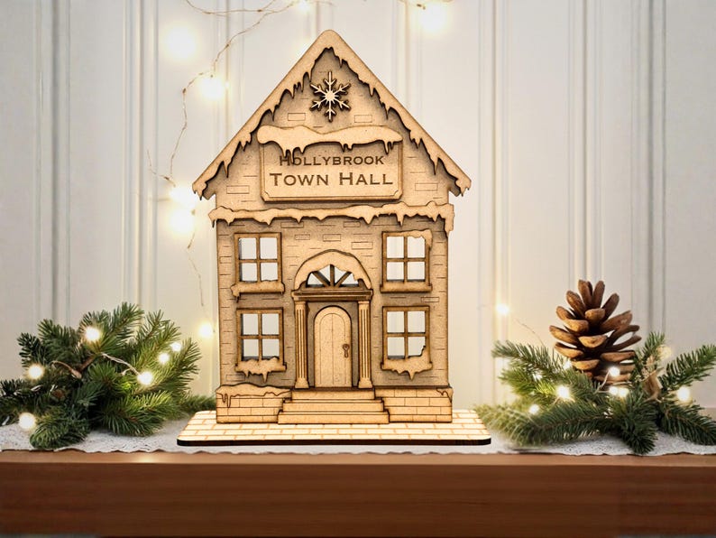 Laser-cut Christmas Town Hall SVG – Holiday Village Building Digital ...