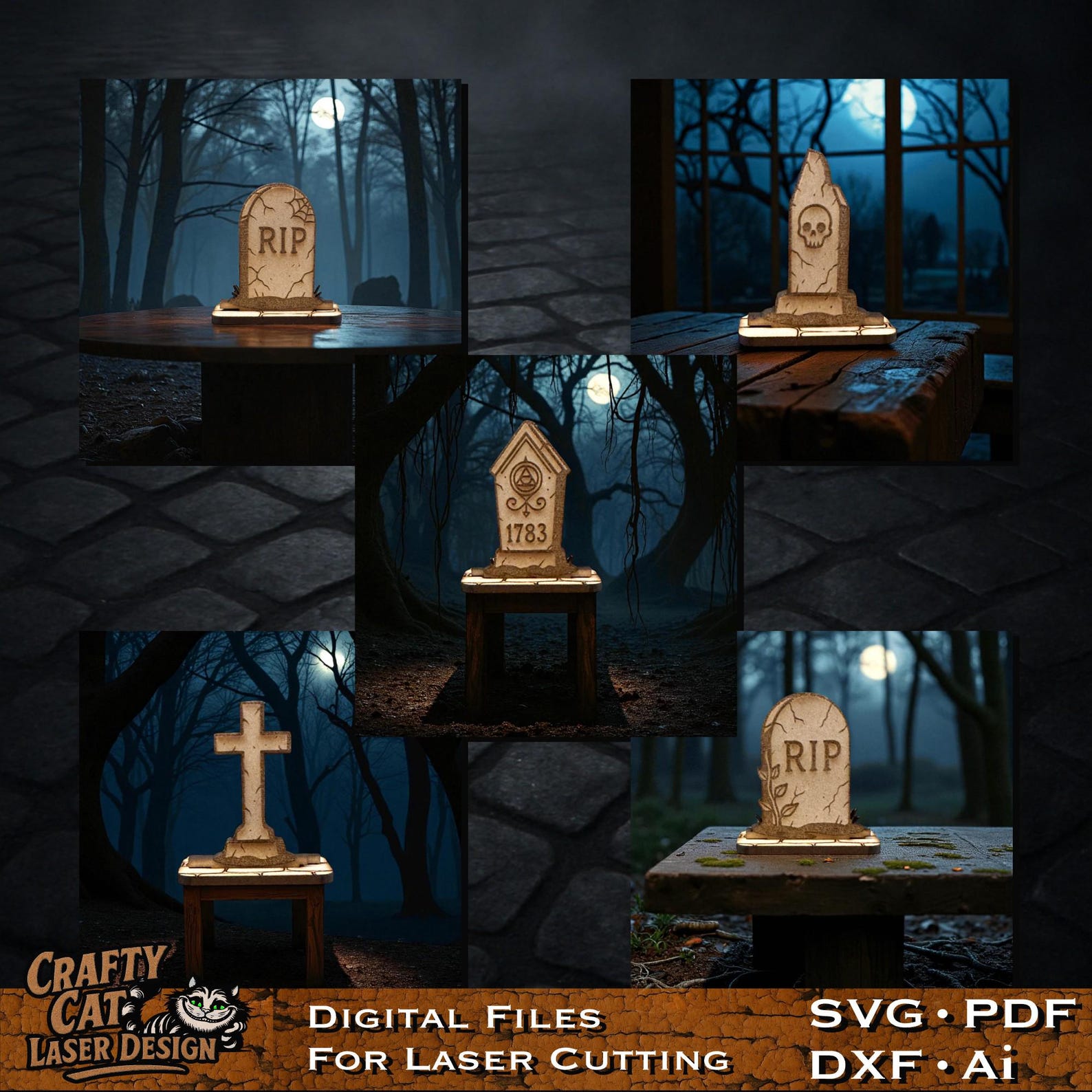 Haunted Cemetery SVG: Halloween Graveyard Scene - Laser Cut Files - Etsy