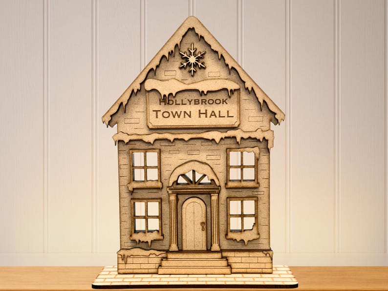 Laser-cut Christmas Town Hall SVG – Holiday Village Building Digital ...