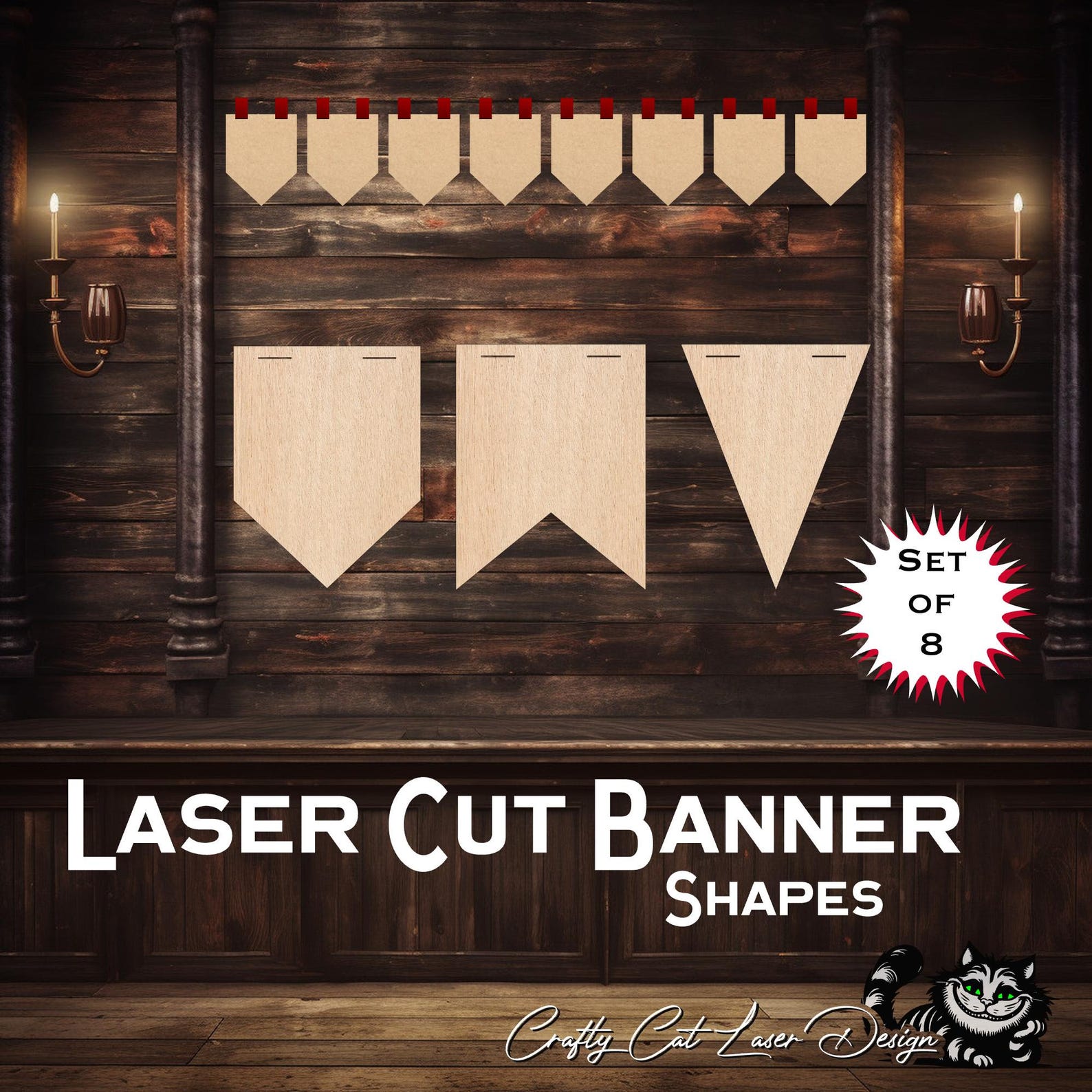Laser Cut Banner – DIY Blank Pennant Set of 8 – 3 Shapes – Unfinished ...