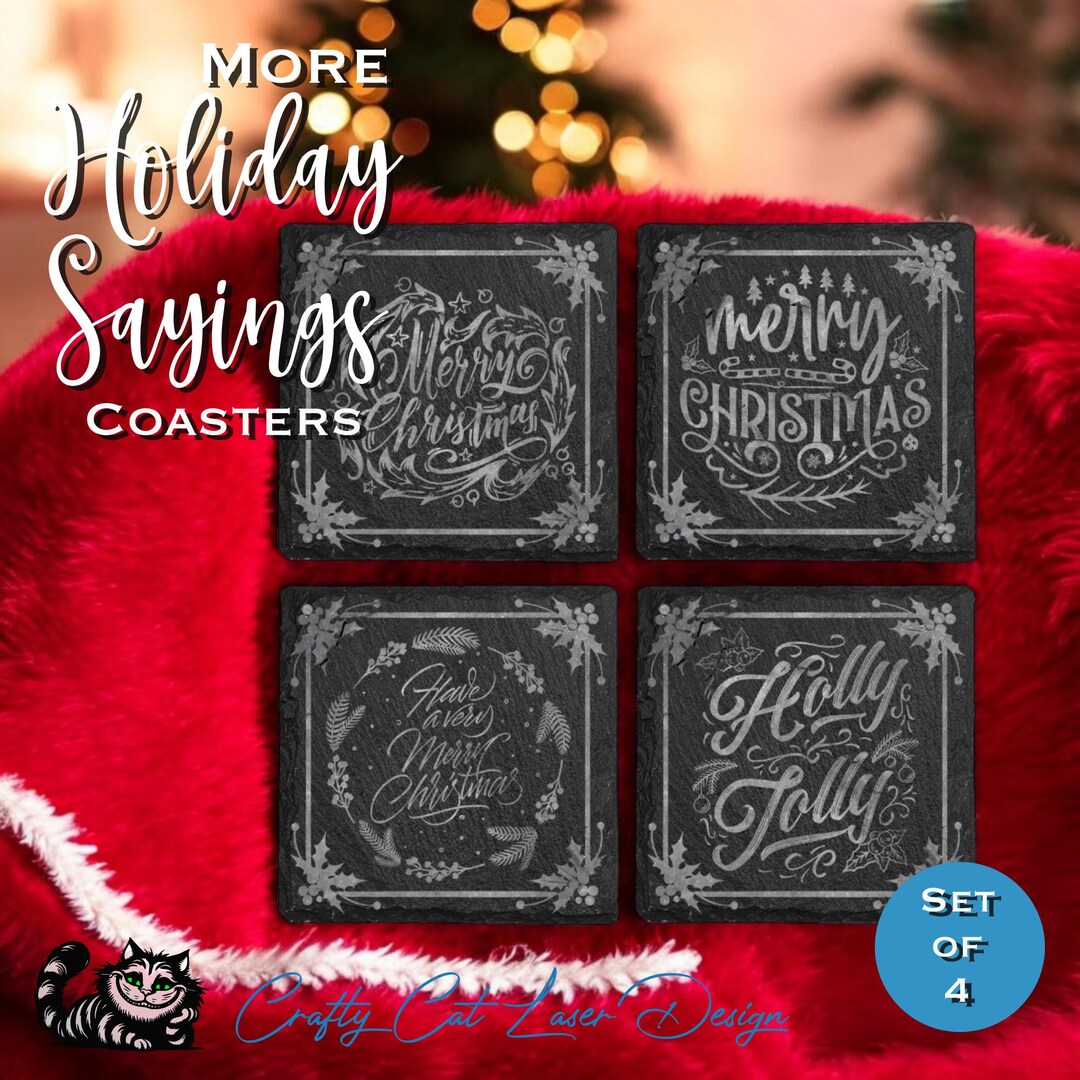 More Holiday Sayings Slate Coasters Set of 4 - Rustic Christmas ...